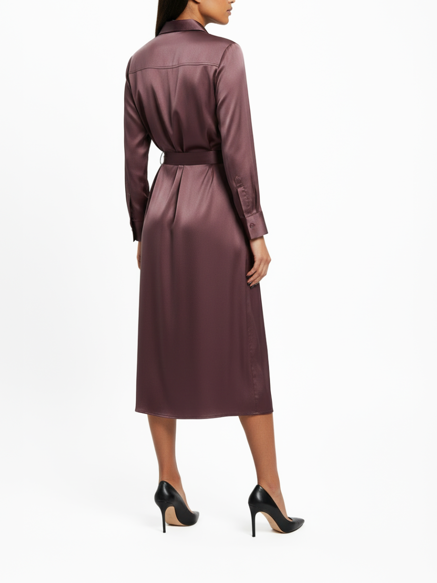 Polo Womens Lara Satin Long Sleeve Shirt Dress 0070231 - Huckleberry