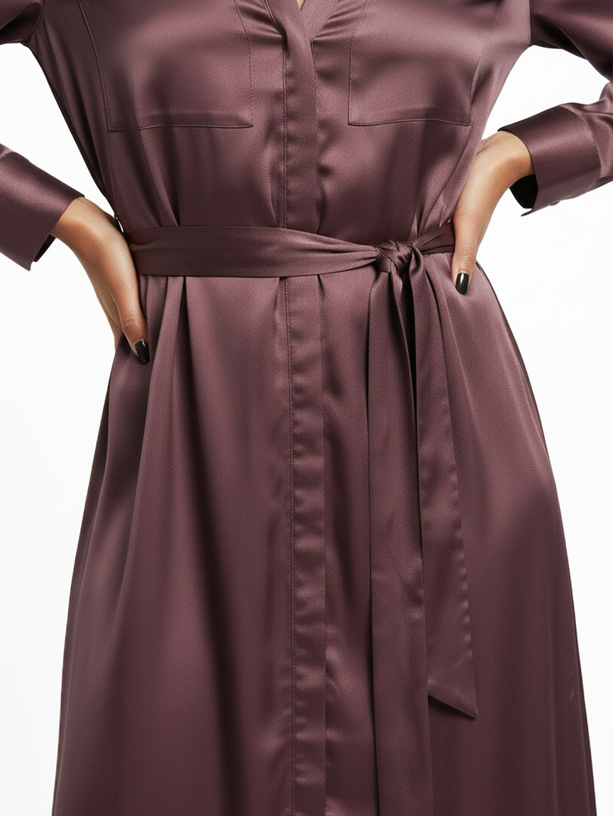 Polo Womens Lara Satin Long Sleeve Shirt Dress 0070231 - Huckleberry